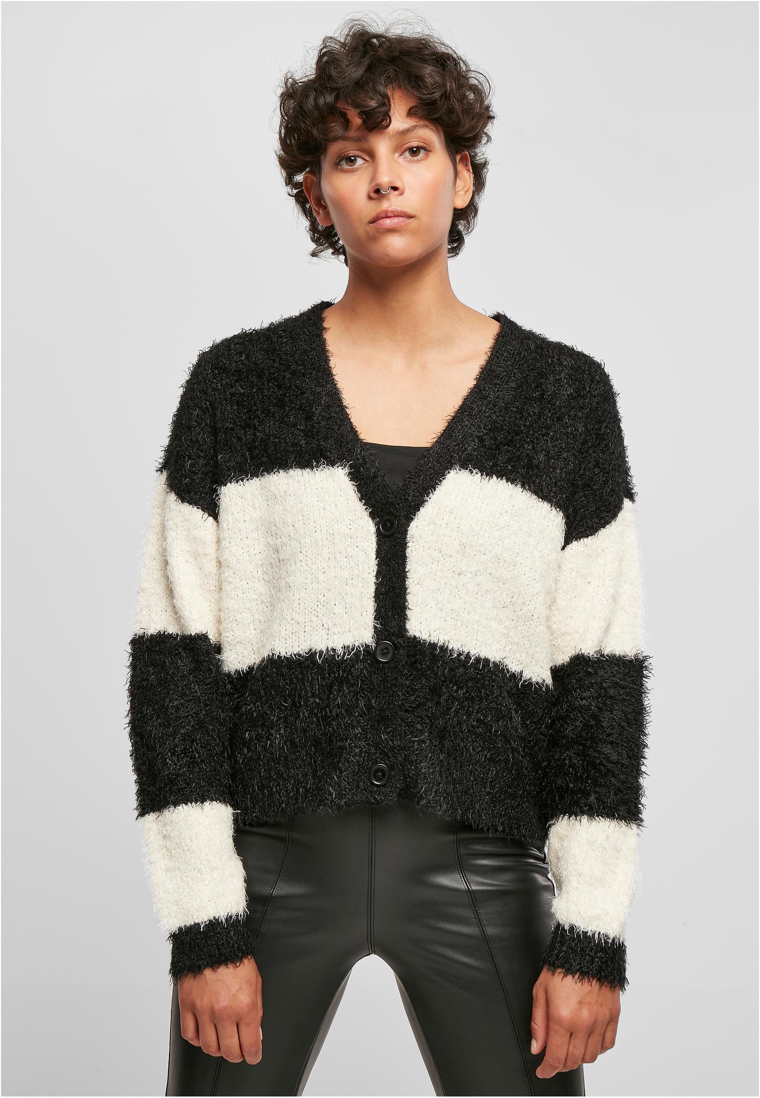 Damekort oversized fjercardigan sort/hvid og XXL